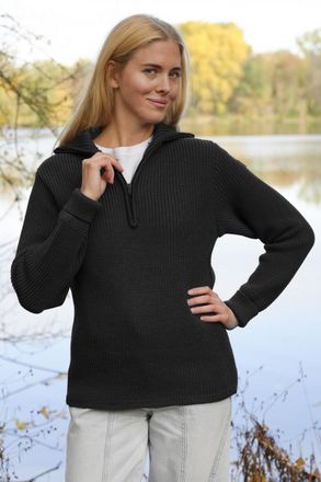 Hanseheld Damen Troyer Merino Wolle Schwarz GOTS
