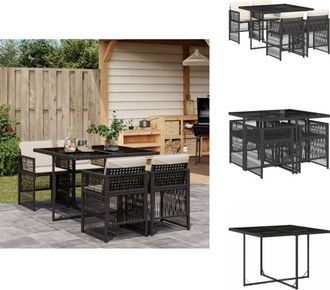 vidaXL 5-tlg. Garten-Essgruppe mit Kissen Schwarz Poly Rattan - Garten Essgruppe - Garten Essgruppen - Outdoor Essgruppe - Terrasse Essgruppe