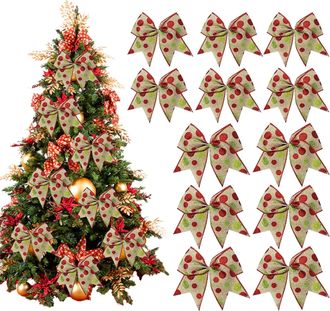 Generico Weihnachtsschleifen f&uuml;r Kr&auml;nze, 15 cm, Partyzubeh&ouml;r mit Glitzer, 12 gro&szlig;e Schleifen f&uuml;r Weihnachtsbaum, f&uuml;r Au&szlig;ent&uuml;r, Kamin, Fenster, Veranda