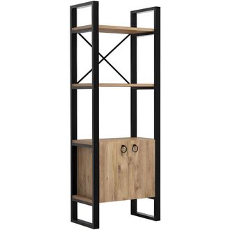 Hanah Home Biblioth&egrave;que en bois Milano - 64 x 32 x 160 cm - Pin atlantiqueNoir