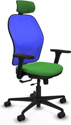 Piqueras y Crespo Ergonomischer B&uuml;rostuhl, Kopfst&uuml;tze, verstellbare Arme, Lendenwirbelst&uuml;tze h&ouml;henverstellbar, Kopfteil in H&ouml;he und Neigung, Blau/Gr&uuml;n