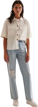 NA-KD Damen Wide Leg Highwaist Denim Jeans, Hellblau, 38