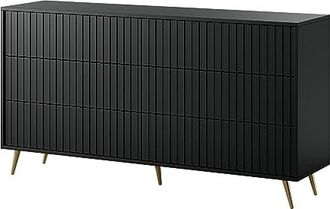 Selsey Kommode Schrank Aufbewahrungsschrank 154 cm Mit 6 Schubladen Schwarz Goldene Beine Belllo
