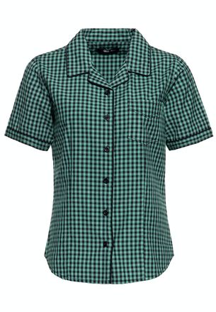 Queen Kerosin Damen Retro Hemdbluse Rockabilly Karobluse Kariert Kurzarm