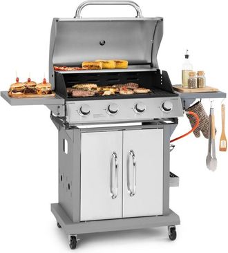 Klarstein Klarstein - Barbecue Gaz Camping avec 4 Brûleurs à Gaz, Plancha au Gaz de 14400W, Gril à Gaz en Acier Inoxydable, bbq Feu a Gaz, Plancha Gaz Inox