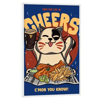 artboxONE Poster mit wei&szlig;em Rahmen 30x20 cm Tiere Cheers Baby hochwertiger Design Kunstdruck - Bild Food Beer cat