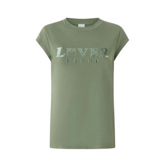Pinko Pinko, Femme, Tops, Vert, Taille: 38 FR T-shirt en jersey de coton avec imprimé Lover