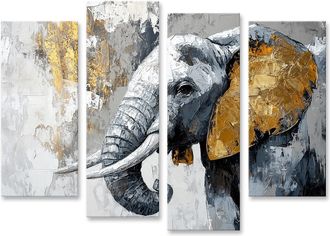 Islandburner Bild auf Leinwand Abstrakter Elefant in Grau und Gold Bilder Wandbilder Poster