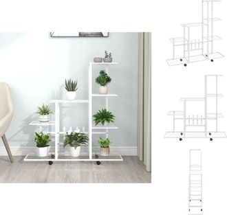 vidaXL Vidaxl - Blumenständer auf Rollen 94,5x25x92,5 cm Weiß Metall - Pflanzenständer - Blumensäule - Metallrost - Balkonmöbel - Gartendekoration