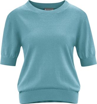 Hempage Hempage Damen vegan Kurzarm Strickpullover Wave Blau
