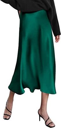 Zeagoo Femme Jupe en Satin Élégant Taille Haute élastique Midi Jupe en Soie avec Fermeture éclair S-XXL