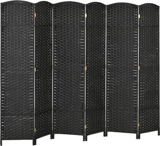 HOMCOM Paravent Interieur en Bois 6 Panneaux 240 x 170 cm séparateur de pièce Pliable avec Finition tissée, closion de séparation pour Salon, Chambre à Couch