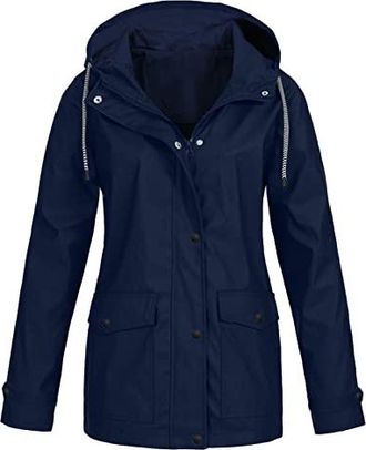 Generic NAFING Veste Imperm&eacute;able Femme - Parka Femme Mi Saison Impermeable L&eacute;ger Couleur Unie Vestes Ext&eacute;rieur Avec Capuche Avec Cordon Vestes Mi Saison Zip I