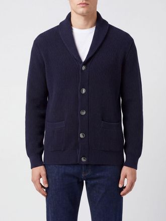 Brunello Cucinelli Cardigan pour homme en coton avec col ch&acirc;le et boutons