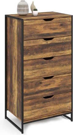 IDMarket Chiffonnier 5 tiroirs hawkins 60 cm commode semainier bois foncé design industriel