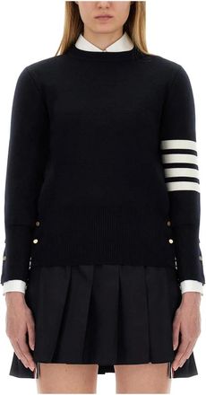 Thom Browne Femme, Pulls, Bleu, Taille: 38 FR Pull ras du cou classique en maille Milano