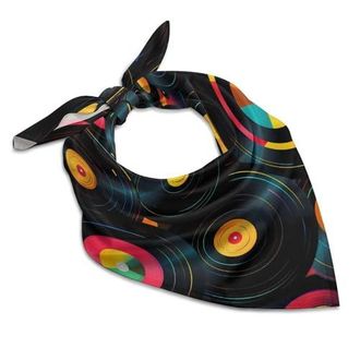 Generic Écharpe carrée en soie légère en forme de disque de musique, écharpe CD en vinyle, écharpe pour cheveux, foulard respirant, cadeau pour femme et homme