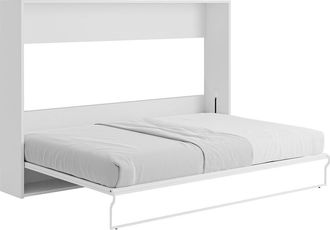 Vente-Unique Schrankbett 140 x 200 cm - Manuelle horizontale &Ouml;ffnung - Wei&szlig; und Grau - Malina II