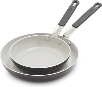 GreenPan x Bobby Flay Bratpfannen-Set, 20,3 cm und 25,4 cm, PFAS- und PFOA-freie Keramik-Antihaftbeschichtung, induktionsgeeignet, k&uuml;hlbleibender Silikongriff,