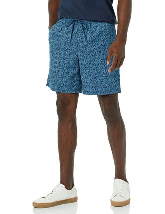 Amazon Essentials Herren-Shorts mit 20,3 cm Schrittlänge, entspannte Passform, Kordelzug (in Übergröße), marineblaues Palmblattmuster, Größe XXL