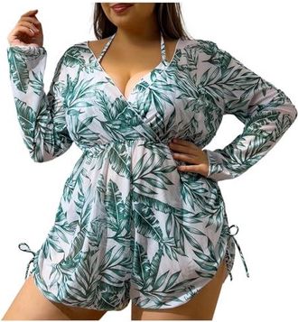 Generic Maillot de bain grande taille 3 pièces tankini à manches longues avec soleil Star T, vert, 4X-Large