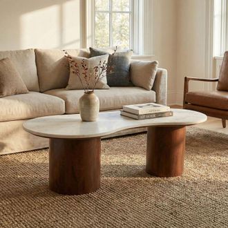 M&S Collection Table basse 104x104x42cm en manguier et marbre blanc