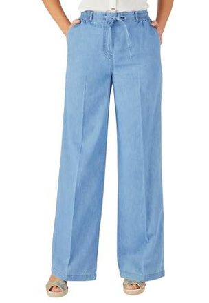 Damart Pantalon Large Tissu Chambray pour Femme, Coupe Ample, Denim Pastel, 46