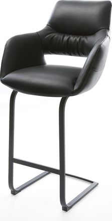 DELIFE Barstuhl Yago-Flex Echt-Leder Schwarz Freischwinger flach Metall Schwarz Taschenfederkern, Barstühle