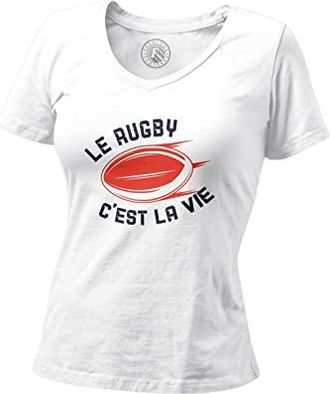 Fabulous T-Shirt Femme Col V Le Rugby Cest la Vie Sport XV Ballon Stade France