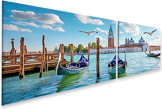 Islandburner Prime Bild auf Leinwand Venedig mit Gondeln und fliegenden Möwen für Wohnzimmer Kunstliebhaber Bilder Wandbilder Poster
