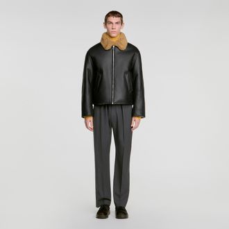 Sandro Blouson en peau lain&eacute;e