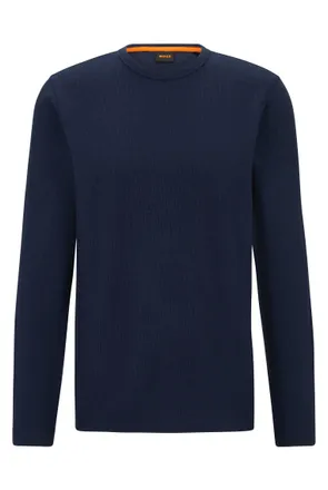 BOSS Herren Tempesto Longsleeve aus Baumwoll-Mix mit Waffelstruktur Dunkelblau L