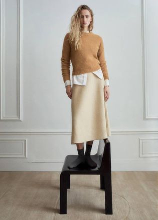 Mango Pull en m&eacute;lange dalpaga &agrave; col rond marron moyen - Femme - XS - MANGO