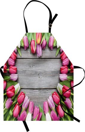 Abakuhaus Liebe Kochschürze, Feld von frischen Tulpen vereinbarte auf altem Holztisch-Landschafts-Natur-Druck, Farbfest Höhenverstellbar Waschbar Klarer Digital