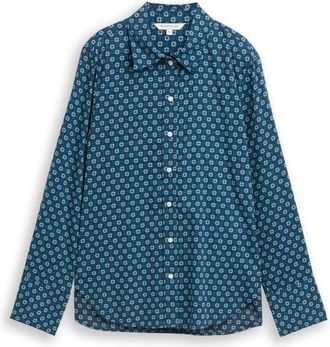 Tom Tailor Damen 1047586 Hemdbluse mit Muster, 38407-Teal Geometric Minimal Design, 38