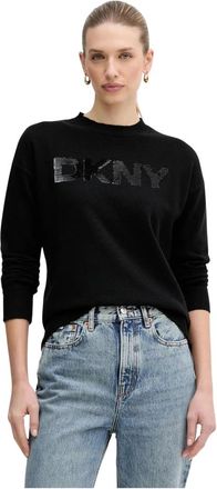 DKNY Dkny, Femme, Pulls, Noir, Taille: 36 FR Pull &agrave; logo paillet&eacute;
