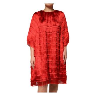 Dolce & Gabbana Rotes Seidenfransen Shift Kleid - - Dresses - Damen - Rot - S