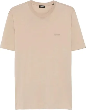 Ermenegildo Zegna Logo-Embroidered T-Shirt - Beige