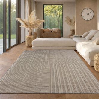 Vimoda Kurzflor-Teppich Boho modern - D&uuml;nner Wohnzimmer- & Schlafzimmerteppich mit 3D Hoch-Tief-Effekt, pflegeleicht,Ma&szlig;e:240x330 cm;Farbe:Taupe
