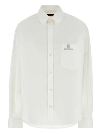 Balenciaga chemise en popeline &agrave; logo brod&eacute; - Blanc