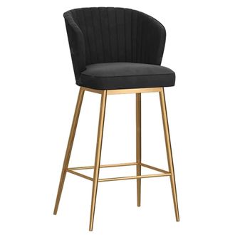 Generic Barhocker in Tresenh&ouml;he, ergonomischer Samt-Barhocker mit geschwungener R&uuml;ckenlehne, hoher Barhocker, Fr&uuml;hst&uuml;cksstuhl f&uuml;r die K&uuml;cheninsel, Bequeme gro