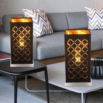 ETC Shop Etc-shop - 2er Set led Schreib Tisch Leuchten Wohn Arbeits Zimmer Beleuchtung Textil Lampen schwarz gold