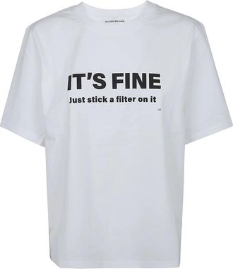 Victoria Beckham Femme, Tops, Blanc, Taille: 40 FR T-shirt en coton imprim&eacute;