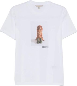 Barbour Femme, Tops, Blanc, Taille: 38 FR T-shirt &agrave; Manches Courtes et Col Rond avec Imprim&eacute; Chien