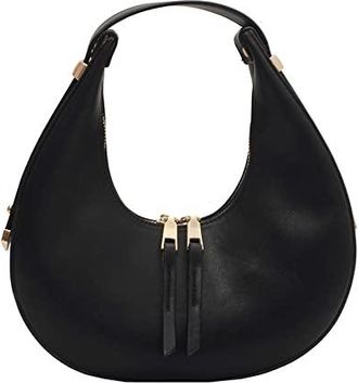 Generic Petit sac &agrave; bandouli&egrave;re en forme de croissant pour femme - &Eacute;l&eacute;gant sac &agrave; main et sac &agrave; main en cuir d&eacute;contract&eacute; - Sac fourre-tout &eacute;l&eacute;gant, Noir, small