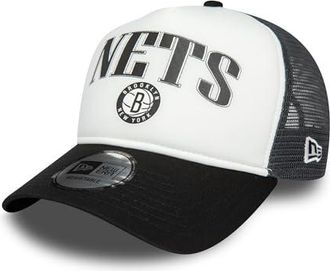 New Era Brooklyn Nets NBA Casquette pour Les Fans A-Frame Snapback Casquette de Camionneur Noir Blanc Basket-Ball réglable Chapeau
