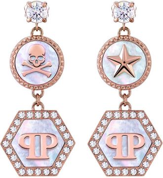 Philipp Plein Ohrringe - Ohrringe Plein Mini Logo - Gr. unisize - in Rosa - für Damen