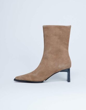 Topshop Nadie - Bottines en daim véritable à pointe effilée - Beige-Neutre