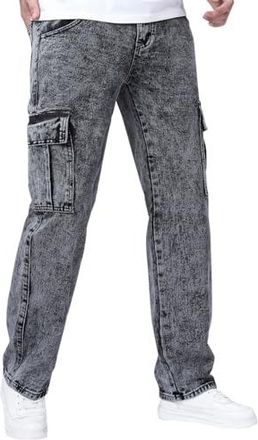 Generic Jean classique à coupe décontractée pour homme avec poches, matériau respirant confortable pour un usage quotidien en plein air, Noir, 3XL