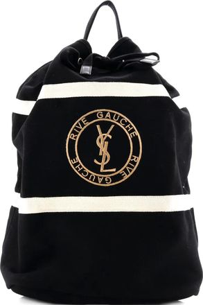 Saint Laurent Rive Gauche Drawstring Sling Bag Embroidered Canvas backpack - Noir